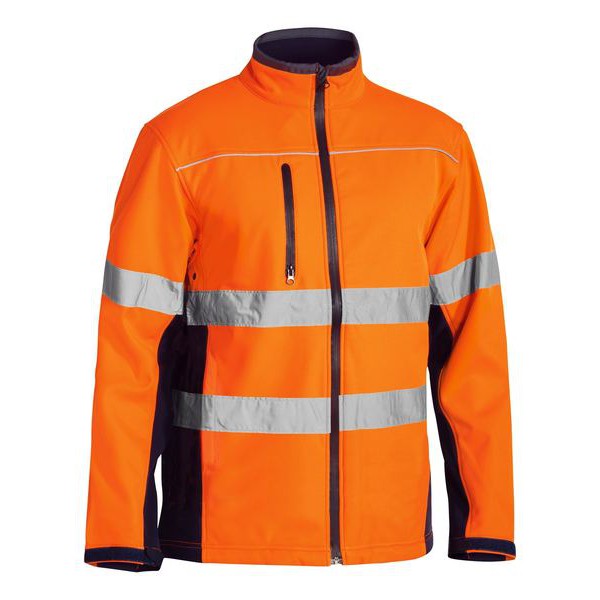 Bisley Taped Hi Vis Waterproof Soft Shell Jacket Orange / Navy BJ6059T ...
