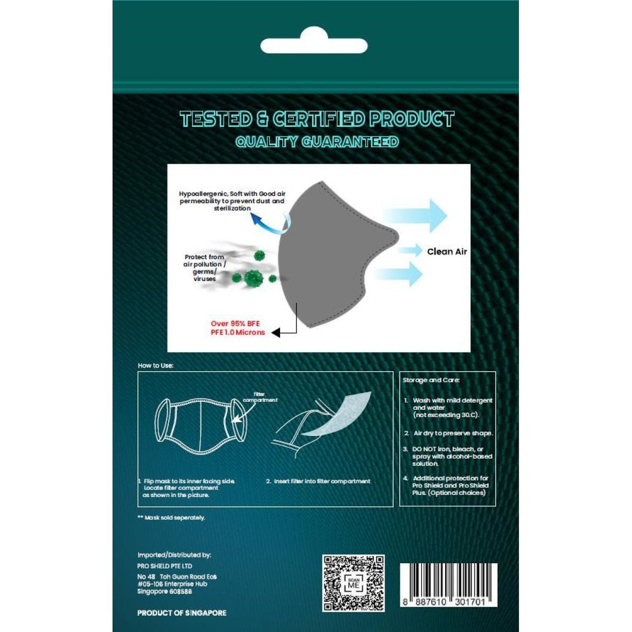 ProShield 2-Ply Water Repellent Reusable Mask with Optional Removable ...